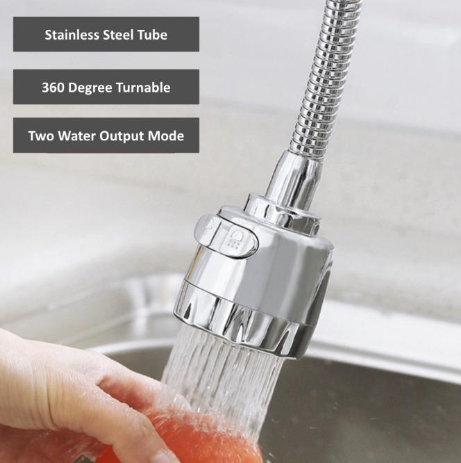 Water Tap Extension Splash-Proof 360 Degree Turnable Two Water Output ...