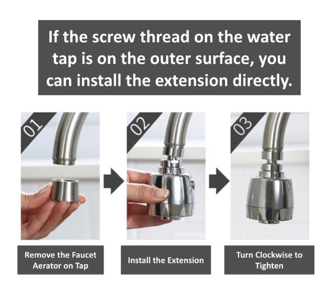 Water Tap Extension Splash-Proof 360 Degree Turnable Two Water Output ...