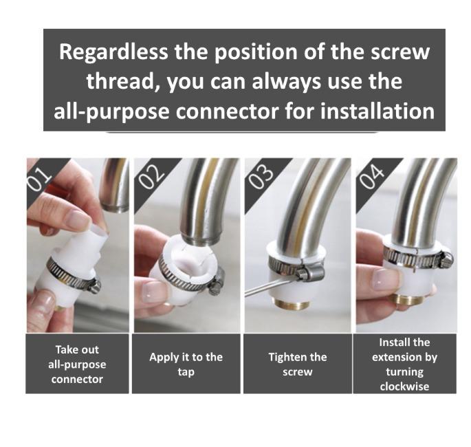 Water Tap Extension Splash-Proof 360 Degree Turnable Two Water Output ...