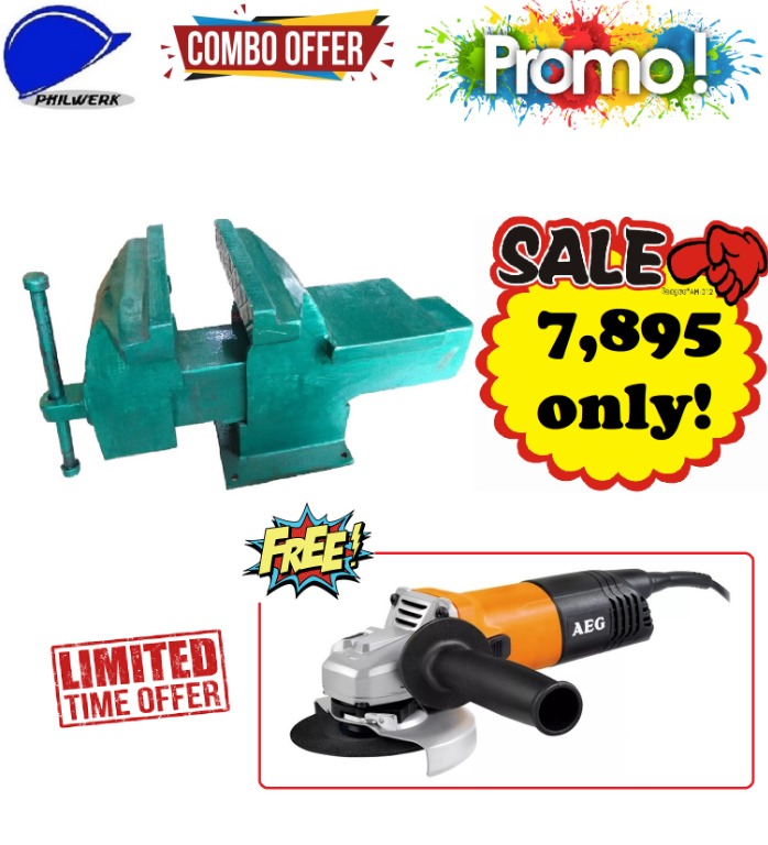 Bench Vise (Heavy Duty) 8'' w/ free AEG Angle Grinder 900w, Commercial ...