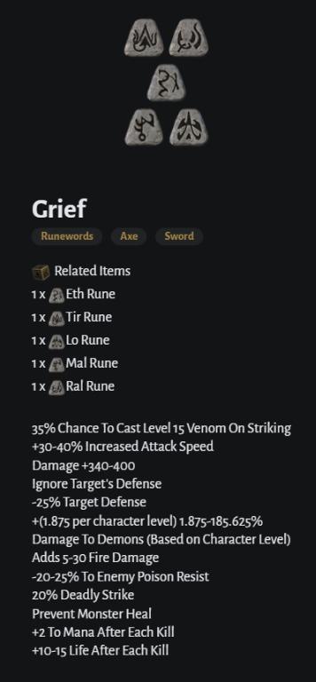 Diablo 2 Resurrected (Ladder) - Unmade Grief Runeword, Video Gaming ...