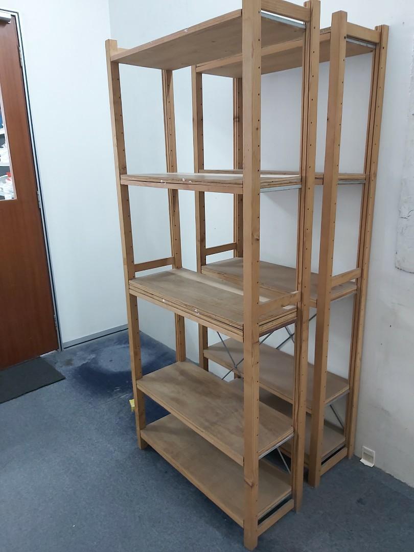 IKEA wood rack with 5 shelves adjustable height, Furniture & Home ...