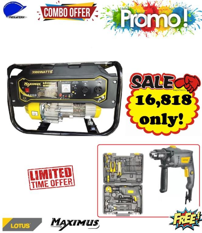Maximus Gasoline Generator 3500w 7HP Copper w/ free Lotus Impact Drill ...