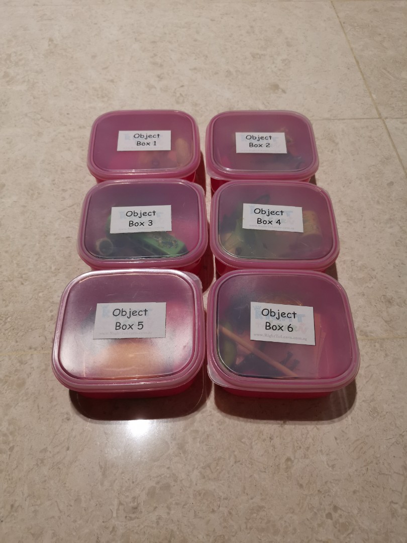 Montessori pink scheme items with word cards, Babies & Kids, Infant ...