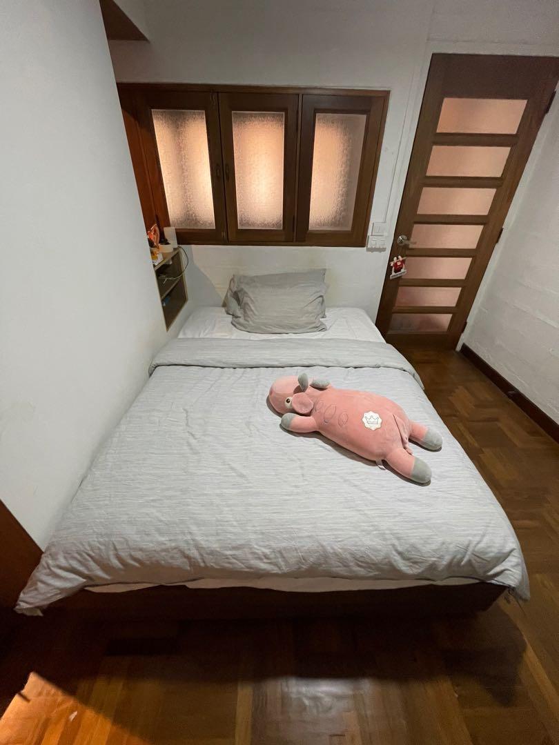 Muji Double Bed Frame with storage + mattress, Furniture & Home Living ...