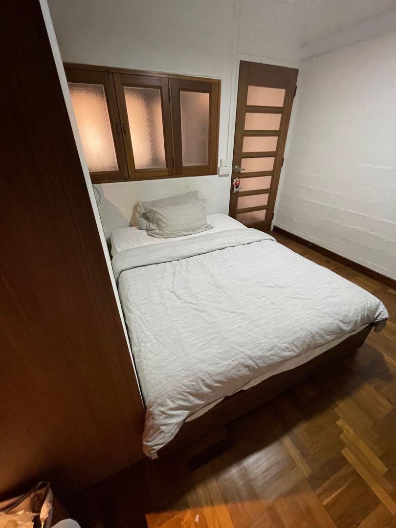 Muji Double Bed Frame with storage + mattress, Furniture & Home Living ...