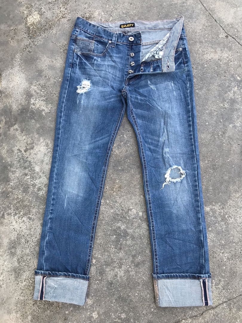 RUSTY Surf Selvedge Jeans Ripped Denim Streetwear Waist 31 Authentic ...