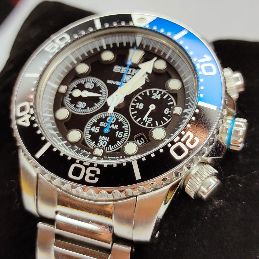 Seiko solar chrono (batman), Luxury, Watches on Carousell