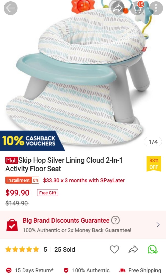 Skip Hop Silver Lining 2-in-1 activity floor seat, Babies & Kids, Baby ...