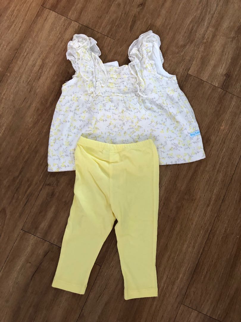 Tiny Tummies ruffled top and leggings set 6-12M, Babies & Kids, Babies & Kids Fashion on Carousell