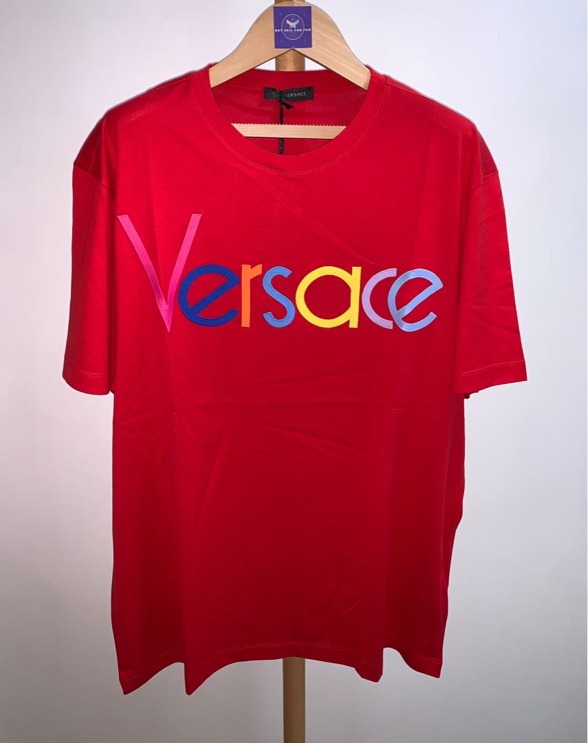 Versace Rainbow Logo Red Tee, Men's Fashion, Tops & Sets, Tshirts ...