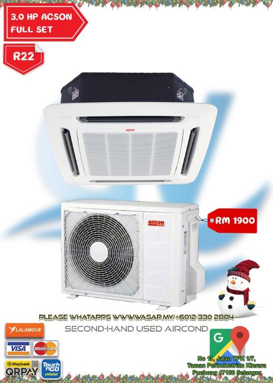 3.0HP Acson Ceiling Cassette Used Aircond AC2128, TV & Home Appliances ...