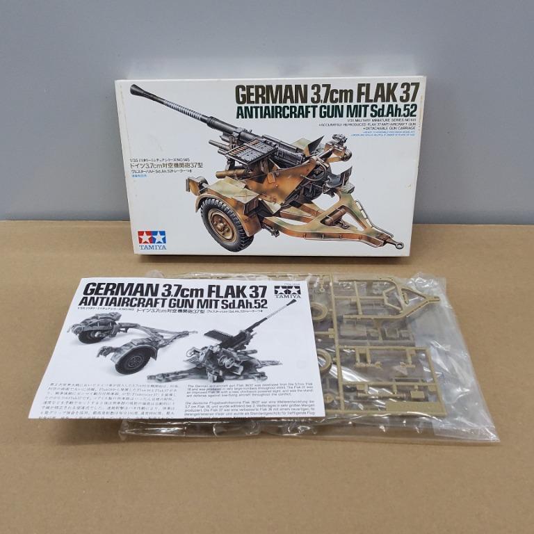 全新絕版 Tamiya田宮雙星 35145/145 (1989年)-1/35-德國 3.7cm Flak 37 高射砲 mit Sd.Ah ...