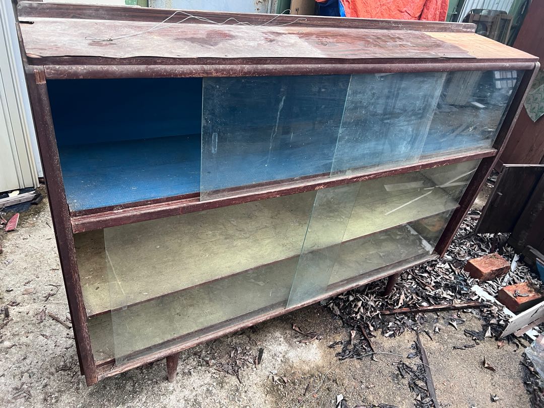 Antique vintage wood glass display cabinet console table ahh, Furniture ...