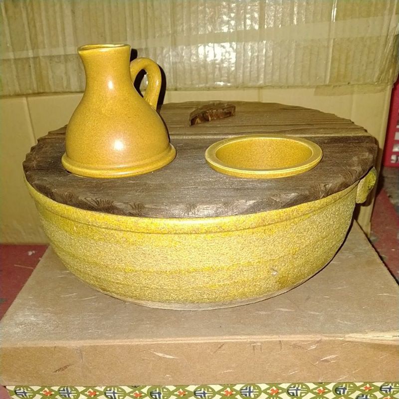 Clay Pot Wooden Cover with Mini Pourer and Cup, Furniture & Home Living ...