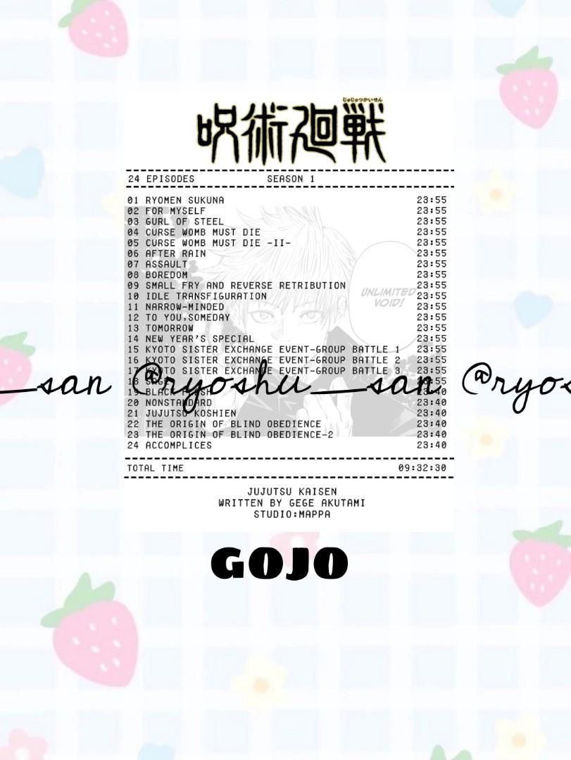 Jujutsu Kaisen Anime Receipts, Hobbies & Toys, Stationery & Craft, Art ...