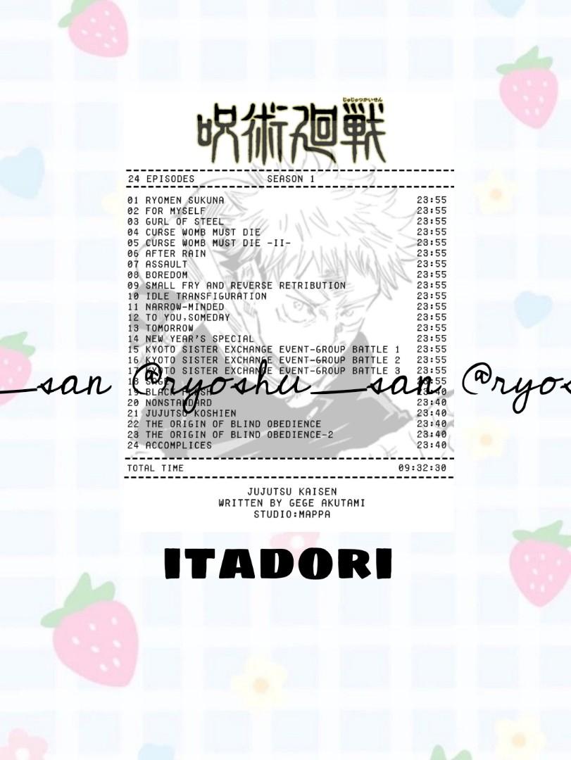 Jujutsu Kaisen Anime Receipts, Hobbies & Toys, Stationery & Craft, Art ...