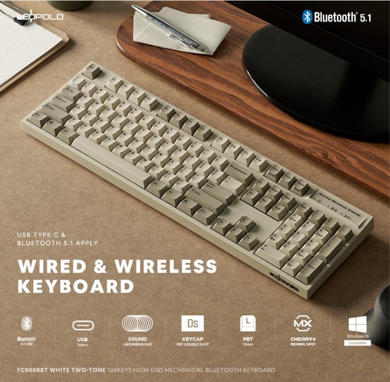 Leopold FC900R BT PD Vintage Mechanical Keyboard (Bluetooth 5.1 Edition ...