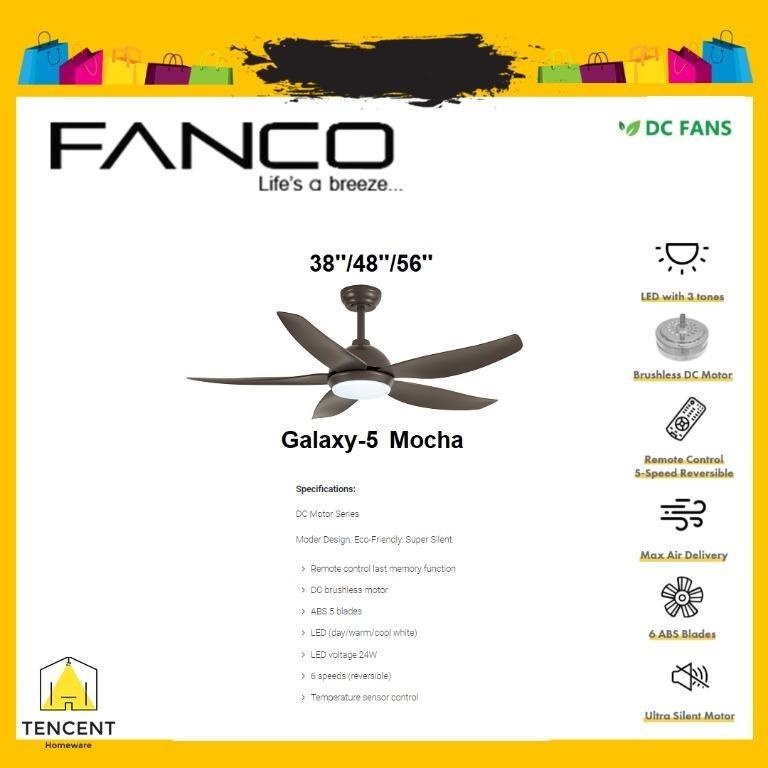 NEW!! Fanco Galaxy-5 DC Motor Ceiling Fan with LED 3 Colour and Remote ...