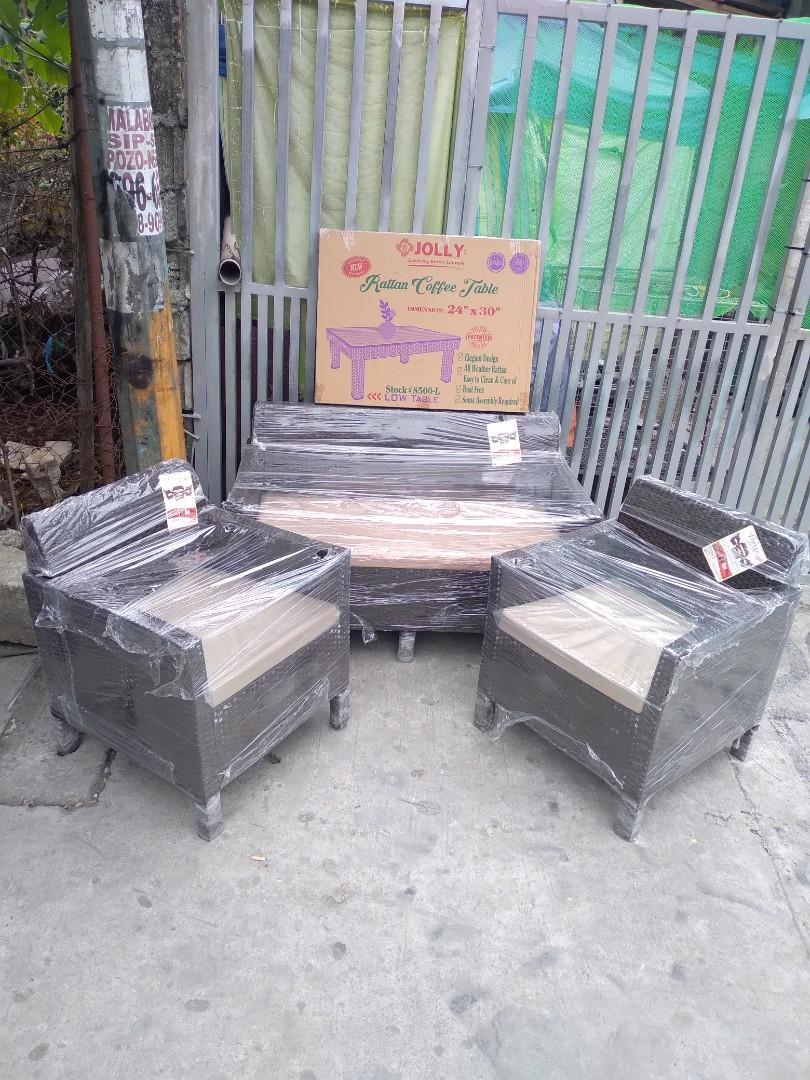 Plastic rattan sala set, Furniture & Home Living, Outdoor Furniture on ...