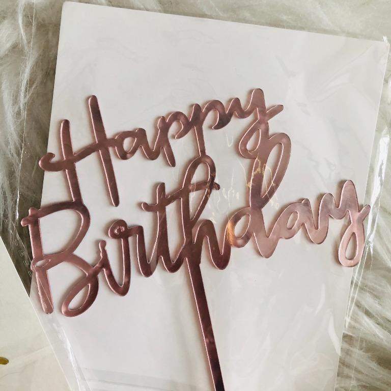 Rose Gold Birthday Cake Topper | Pink Ribbon Cake Topper | Pink Bow ...