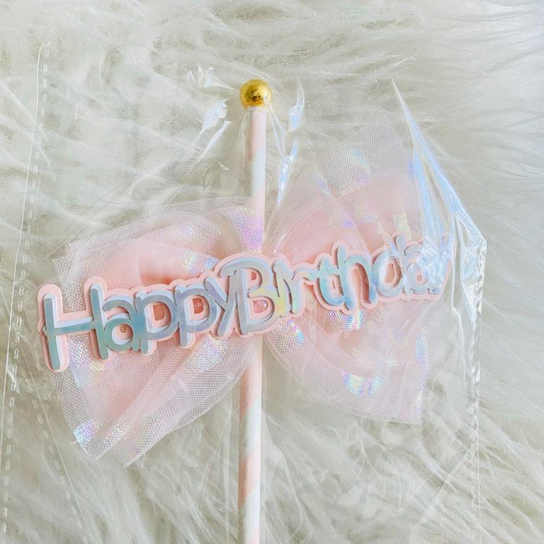 Rose Gold Birthday Cake Topper | Pink Ribbon Cake Topper | Pink Bow ...