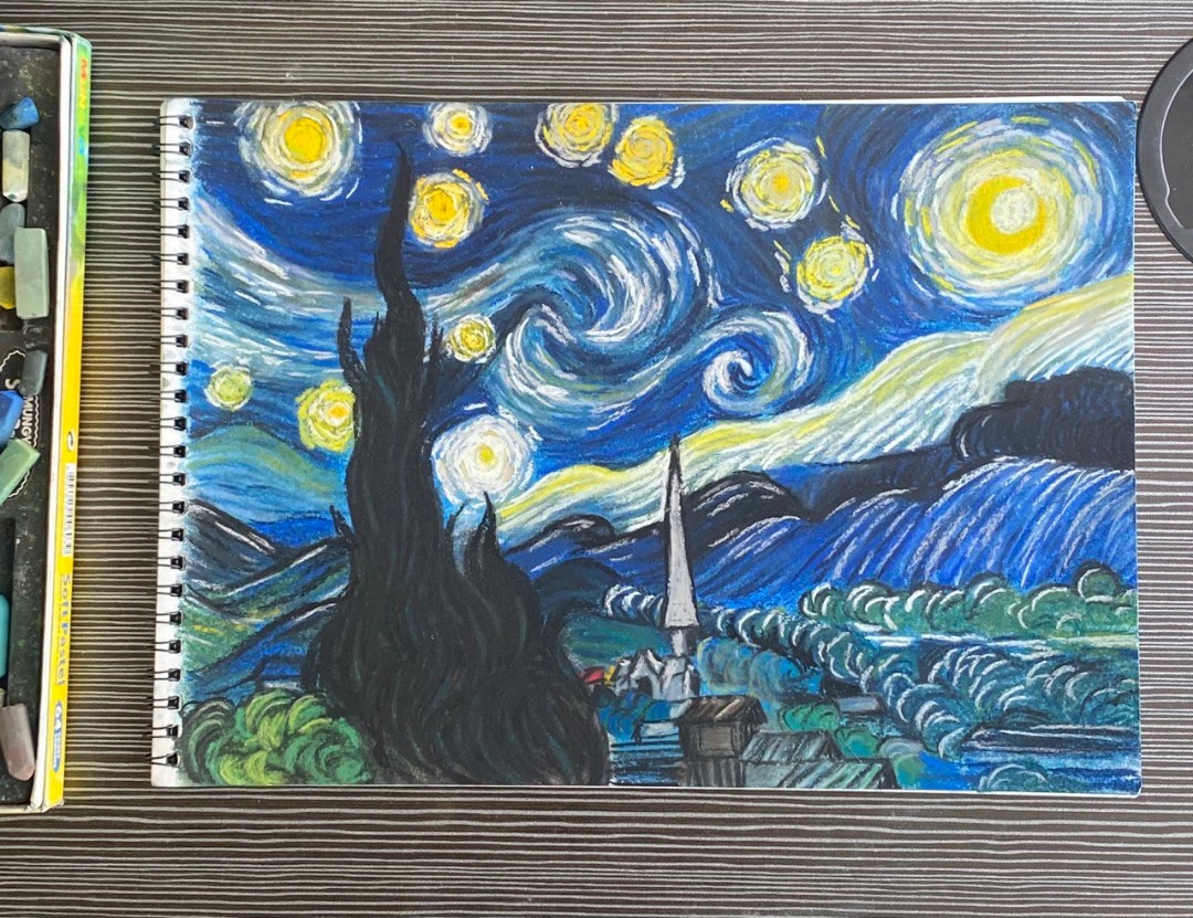 Starry Night Vincent Van Gogh Pastel Drawing, Hobbies & Toys ...