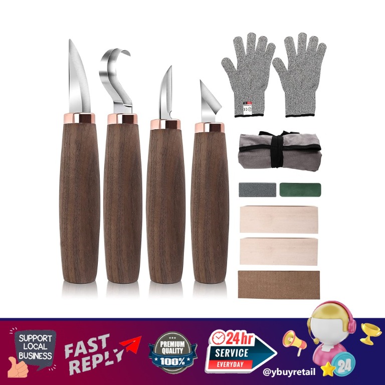 Wood Carving Tools Set of 11- Includes Black Walnut Handle Wood Carving ...