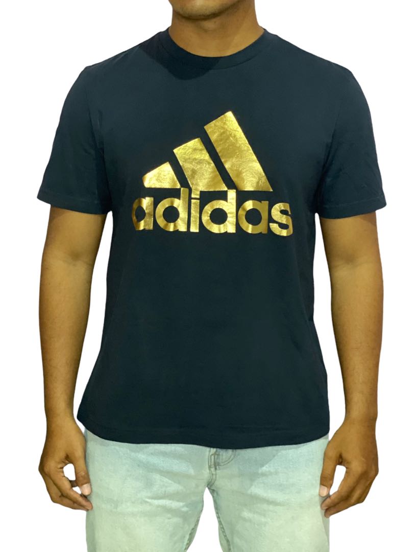 Adidas 3 stripes gold logo, Men's Fashion, Tops & Sets, Tshirts & Polo ...
