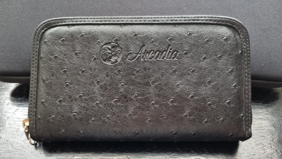 Arcadia Double Zip Long Wallet (Ostrich), Women's Fashion, Bags ...