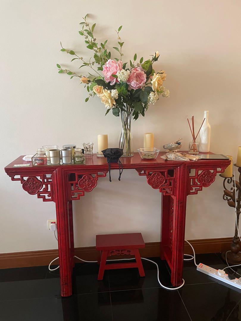 Chinese red side table / altar, Furniture & Home Living, Furniture ...