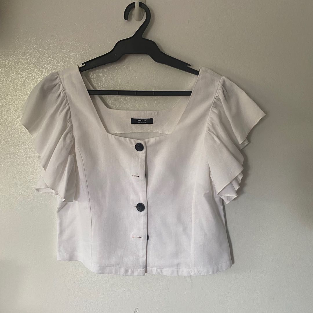 Elegant White Top, Women's Fashion, Tops, Blouses on Carousell