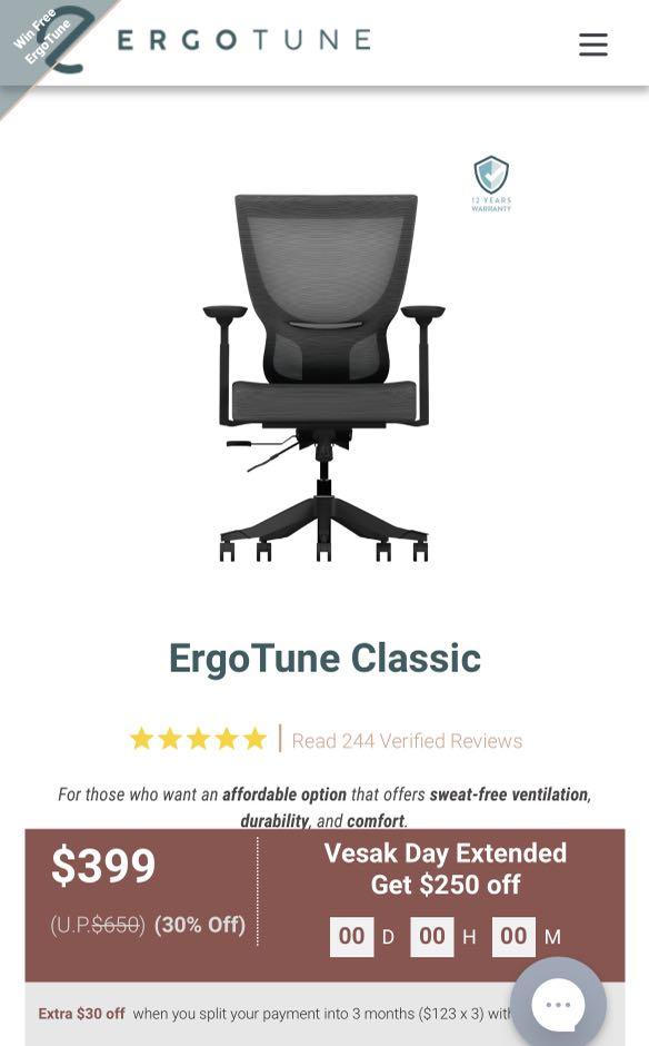 ErgoTune Classic Ergonomic Office Chair, Furniture & Home Living ...