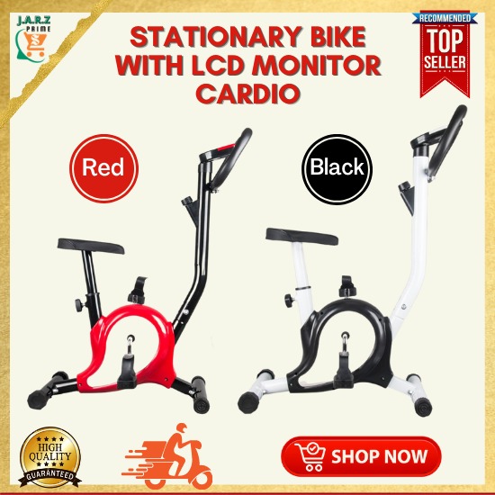 Indoor Upright Stationary Belt Exercise Bike with LCD Monitor Cardio ...