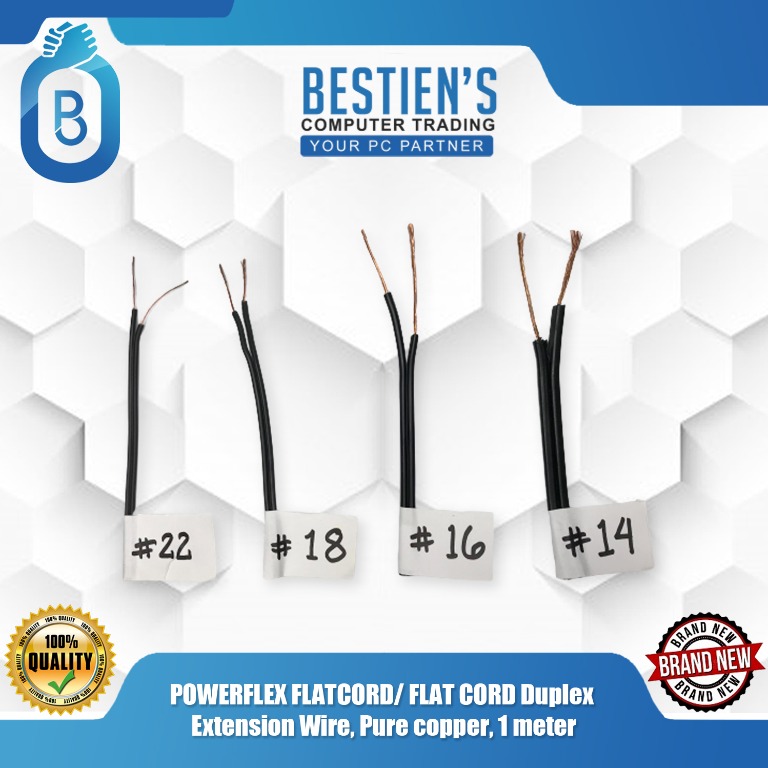 POWERFLEX FLAT CORD Duplex Extension Wire, Pure copper, 1 meter ...