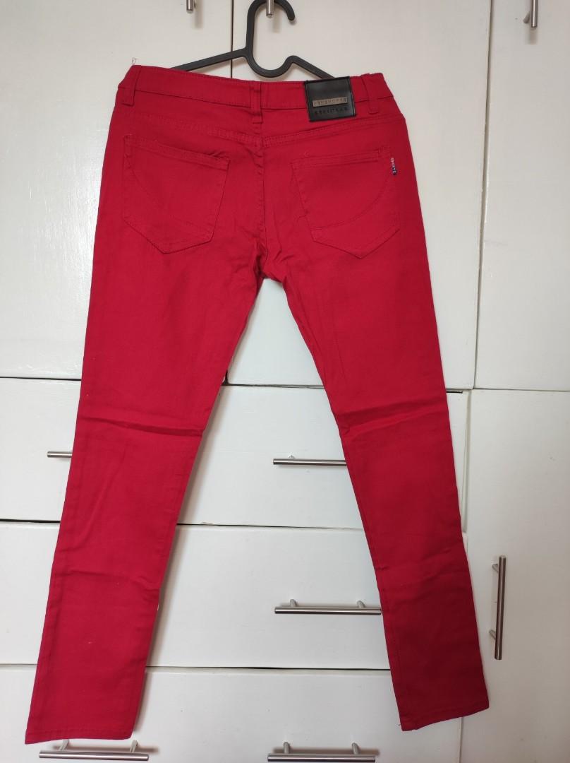 Red denim jeans, Women's Fashion, Bottoms, Jeans on Carousell