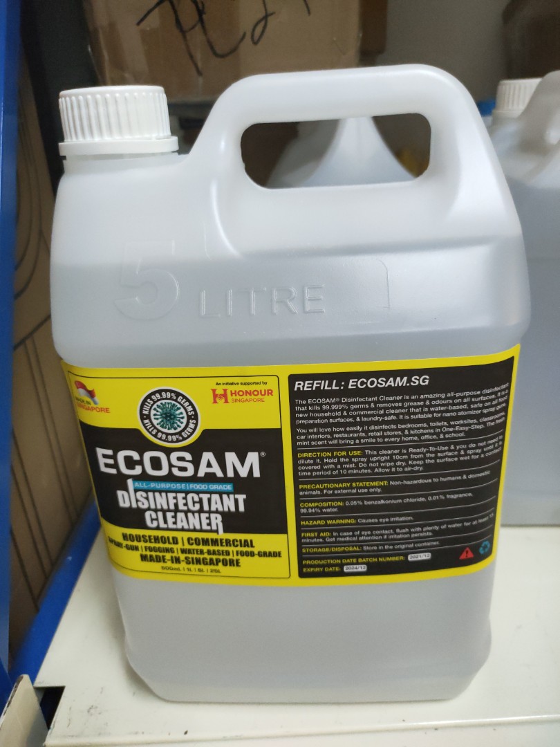 Sanitizer 5L EcoSam Water Based Non-Alcohol Hand Sanitiser Disinfectant ...