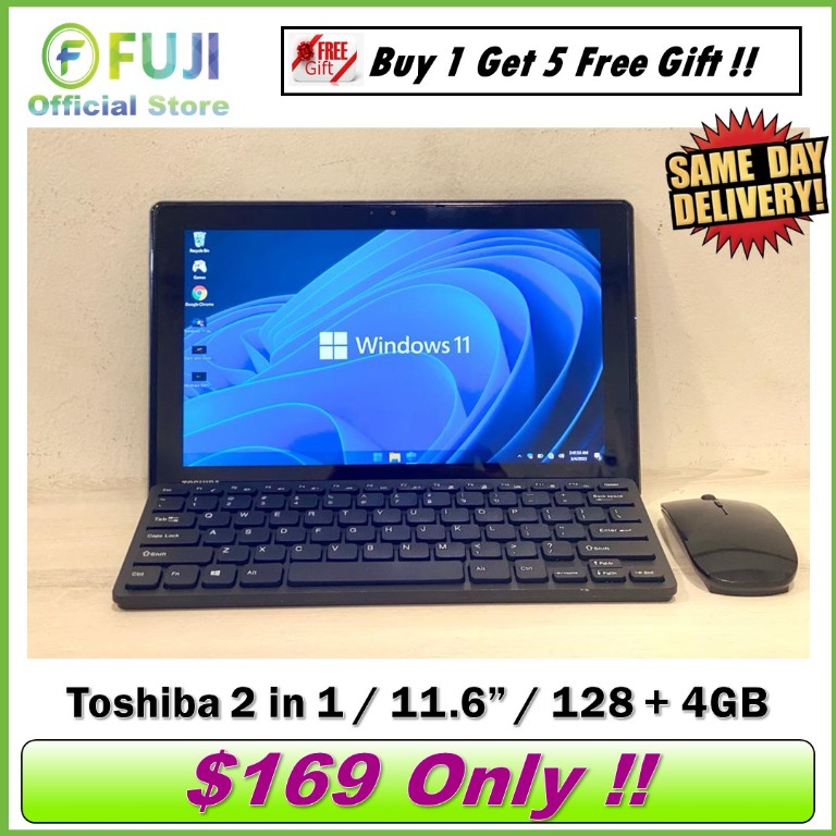 Toshiba 2 In 1 Laptop + Tablet \ 128GB SSD + 4GB RAM \ Windows 11 + MS ...