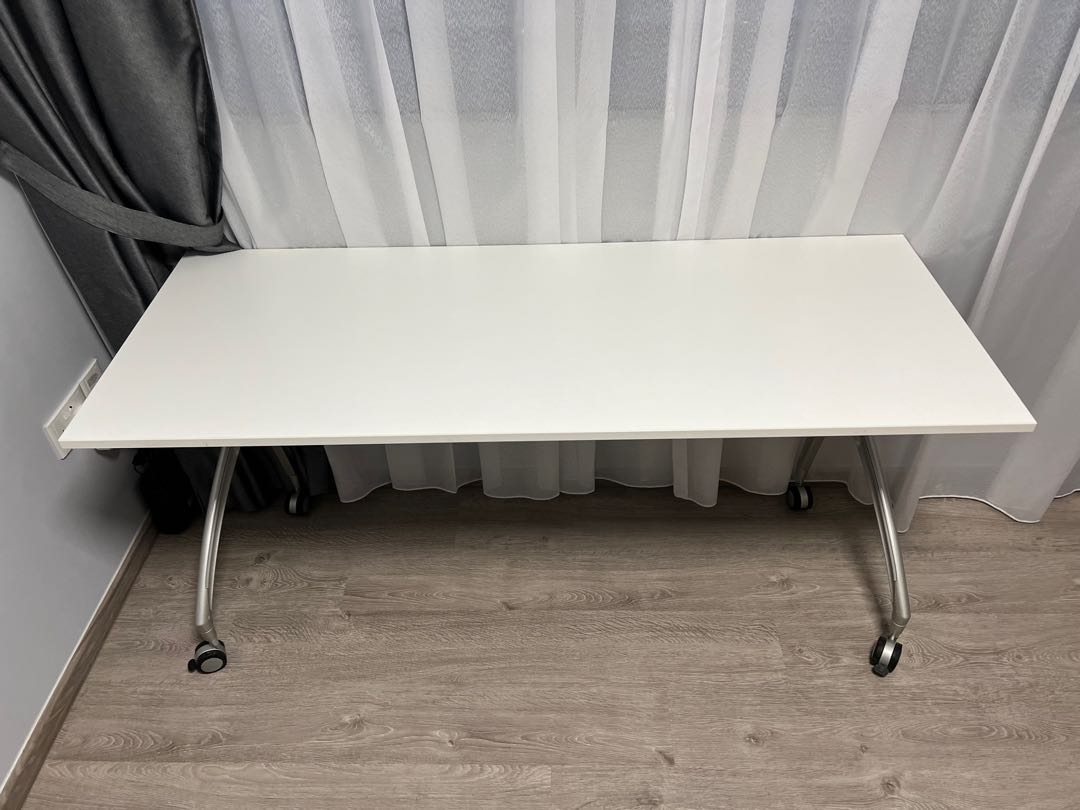 White foldable table with wheels, Furniture & Home Living, Furniture ...