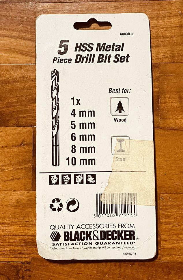 BLACK & DECKER 5 PIECE HSS METAL DRILL BIT SET, Furniture & Home Living, Home Improvement ...
