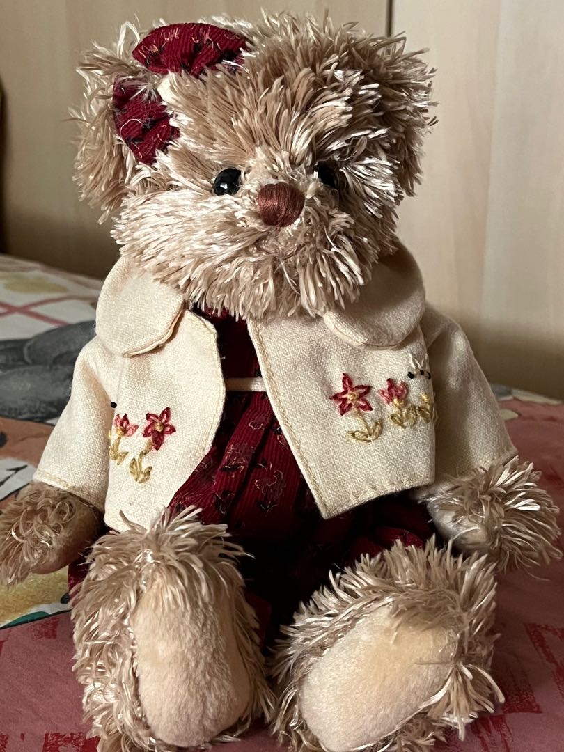 Classic teddy bear red dress with floral sewn jacket , Hobbies & Toys ...