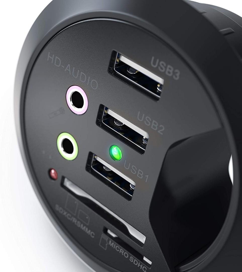 CSL - USB Desk Hub in-Desk Hub - Desk Cable Bushing with Multi Card ...