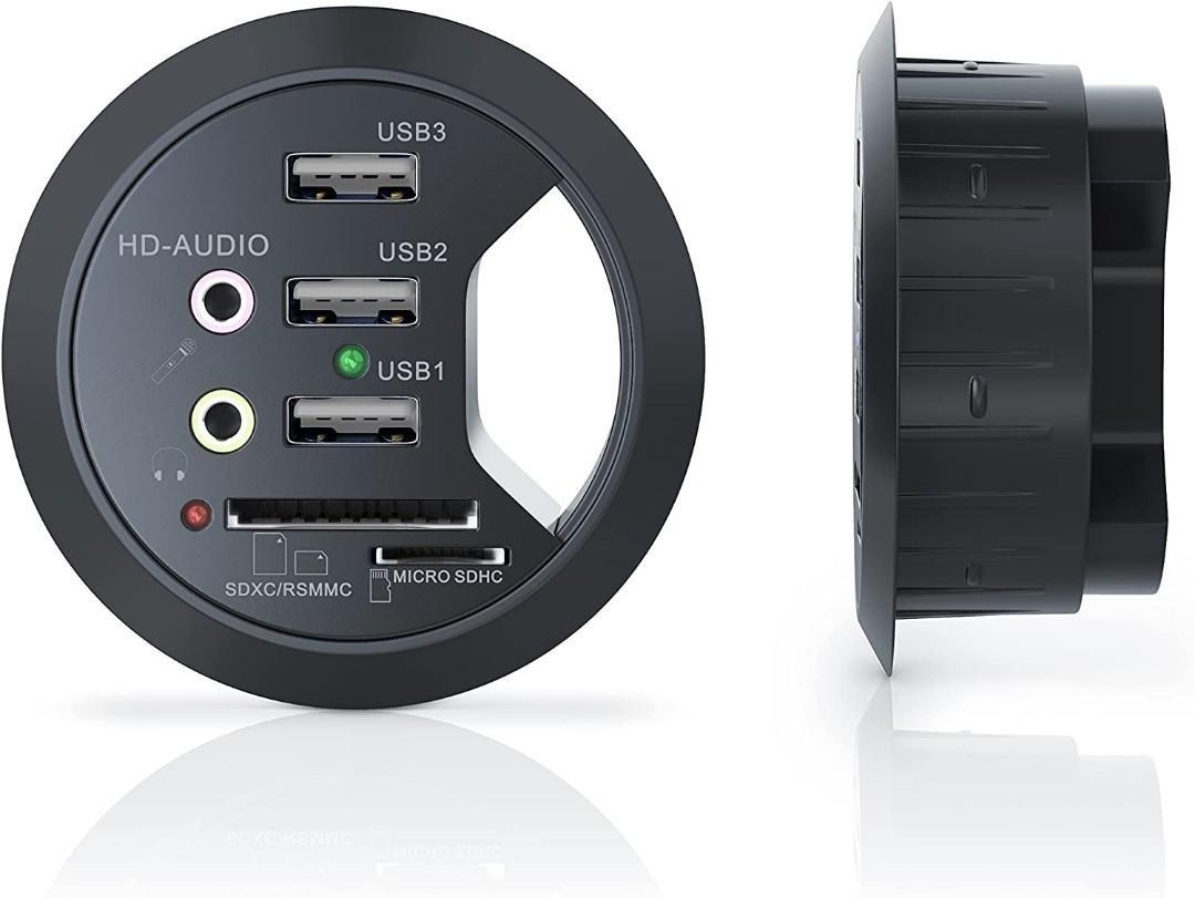 CSL - USB Desk Hub in-Desk Hub - Desk Cable Bushing with Multi Card ...