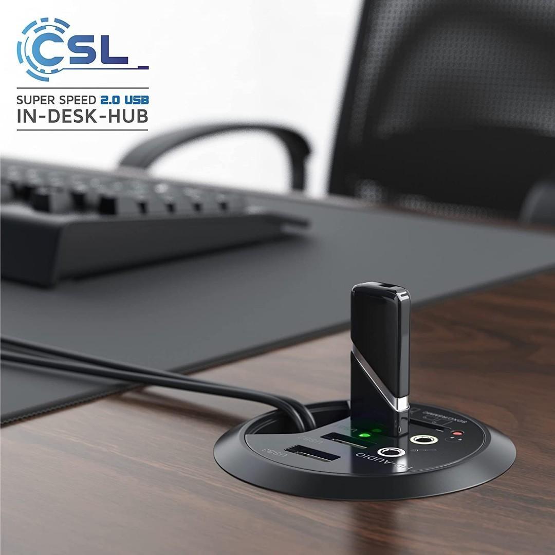 CSL - USB Desk Hub in-Desk Hub - Desk Cable Bushing with Multi Card ...