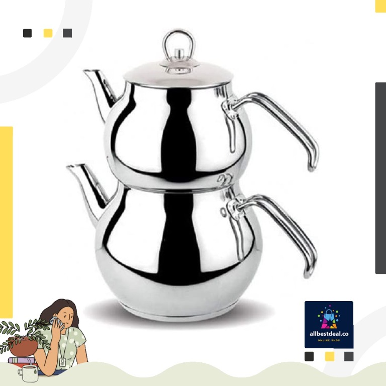 ~instock~ DESTALYA Turkish Teapot Set, Stainless Steel Double Tea Pots ...