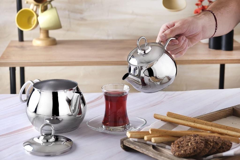 ~instock~ DESTALYA Turkish Teapot Set, Stainless Steel Double Tea Pots ...