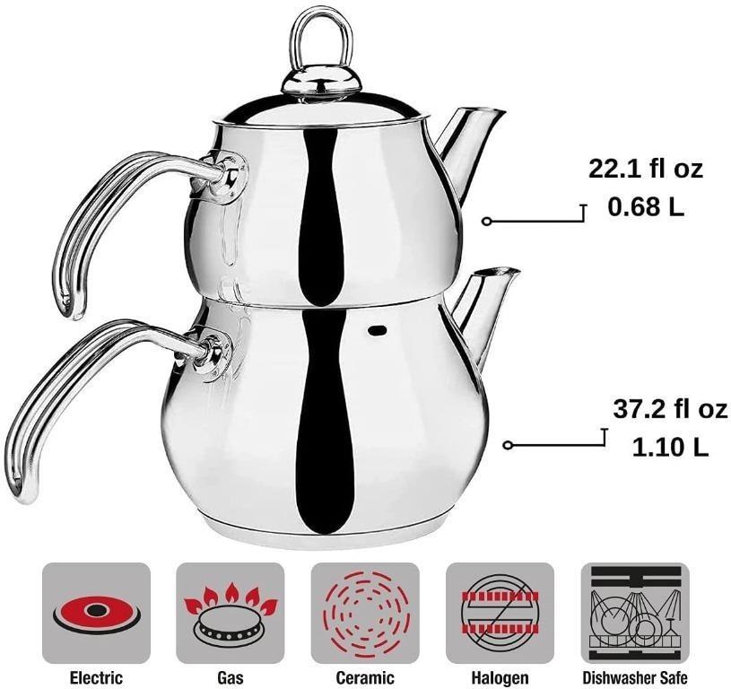 ~instock~ DESTALYA Turkish Teapot Set, Stainless Steel Double Tea Pots ...