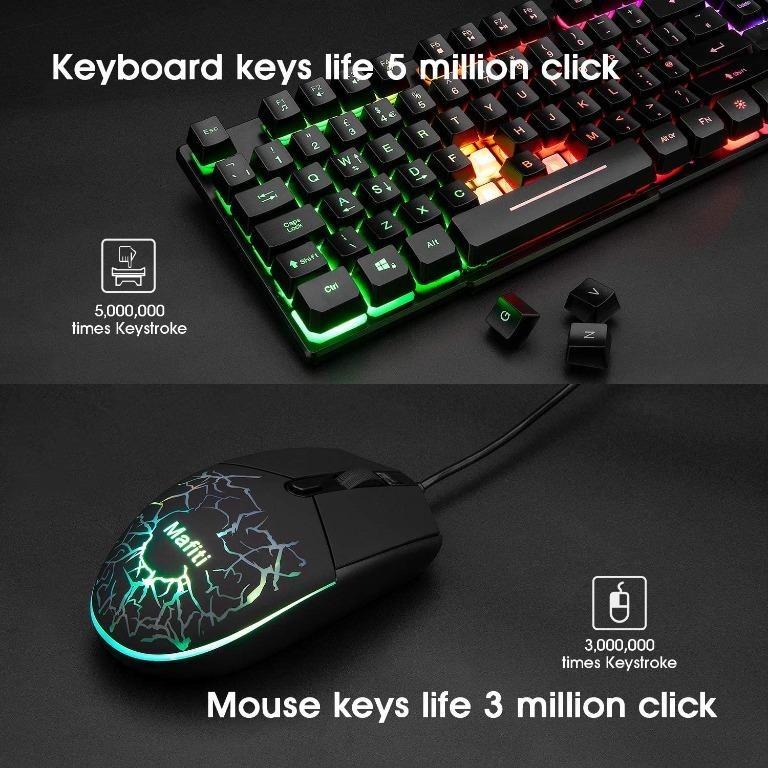 Mafiti RK101 7 Rainbow Backlit Gaming Keyboard Mechanical Feeling USB ...