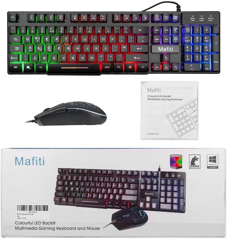 Mafiti RK101 7 Rainbow Backlit Gaming Keyboard Mechanical Feeling USB ...