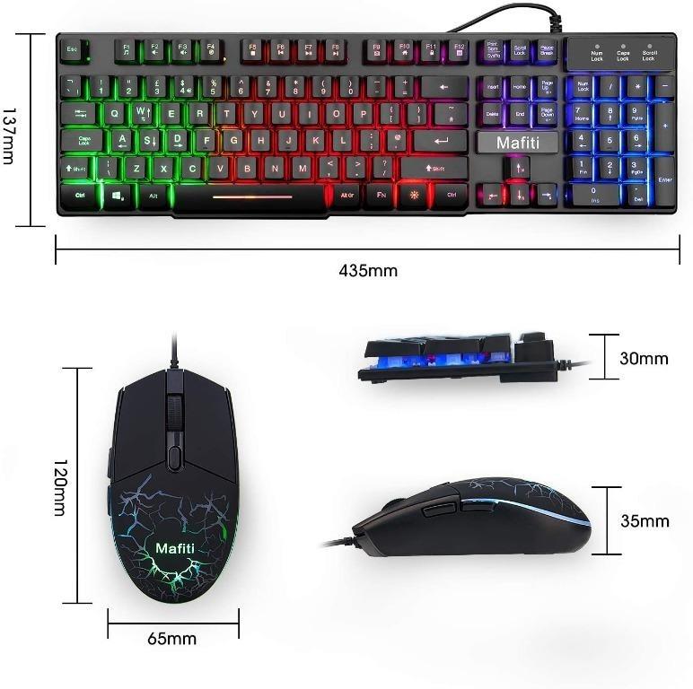 Mafiti RK101 7 Rainbow Backlit Gaming Keyboard Mechanical Feeling USB ...